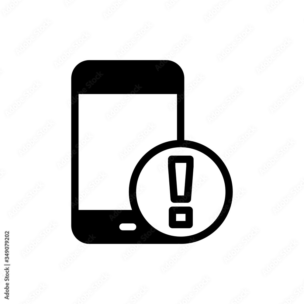 Mobile phone icon with exclamation mark vector icon on white background ...