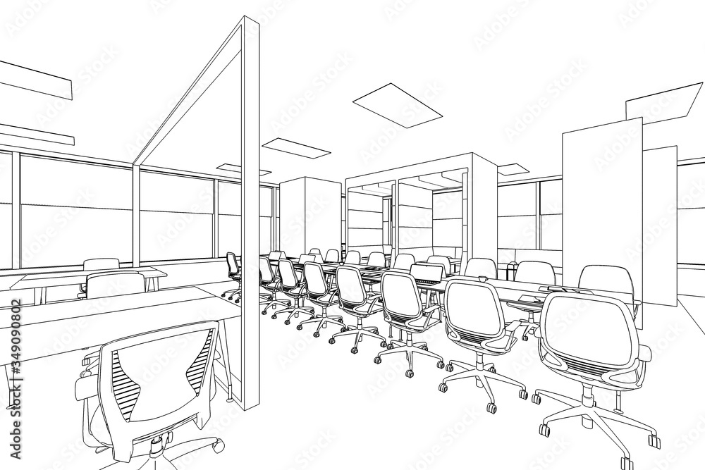 interior outline sketch drawing perspective of a space office Stock ...
