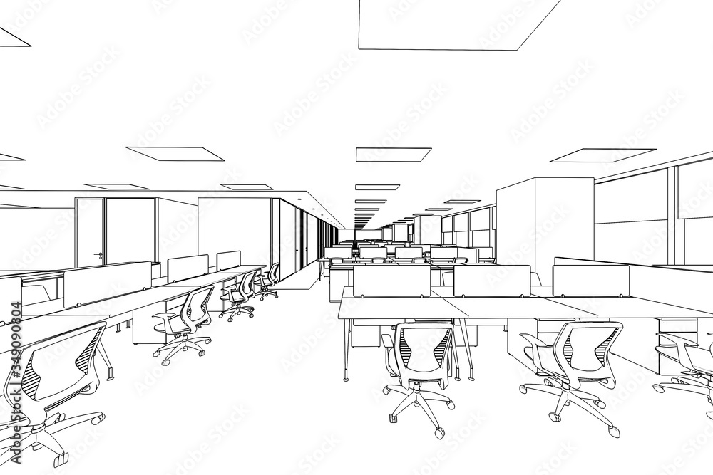 interior outline sketch drawing perspective of a space office Stock ...
