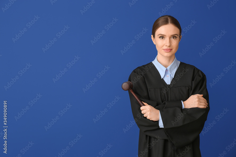Female judge on color background Stock Photo | Adobe Stock