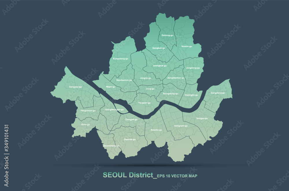 Seoul district detailed vector map. vector map of seoul city, south ...