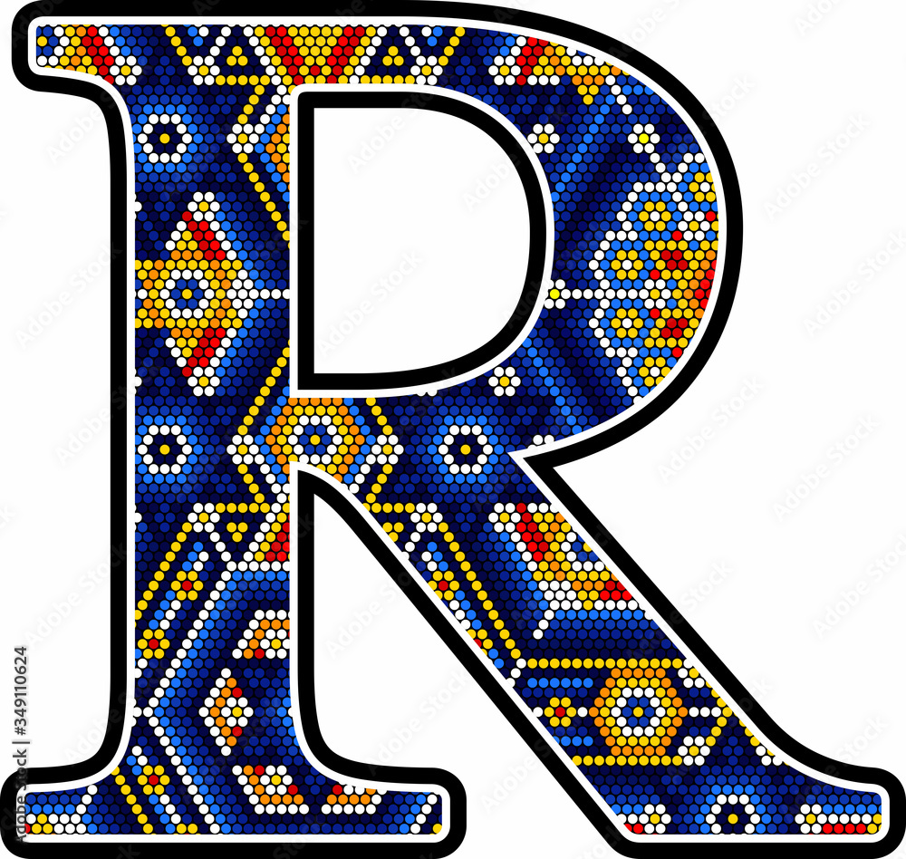 initial capital letter R with colorful dots. Abstract design inspired ...