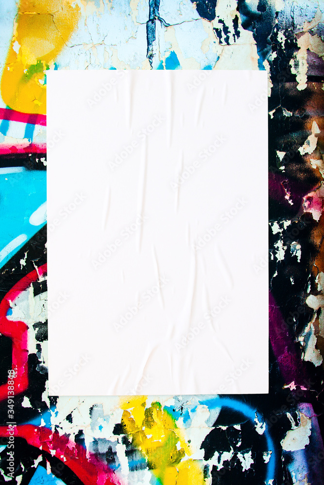 Closeup of colorful messy painted urban wall texture with wrinkled ...