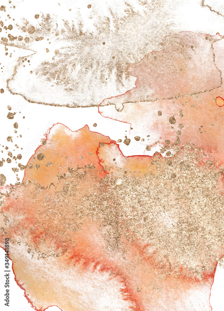 Watercolor abstract pink and gold background, hand drawn watercolour ...