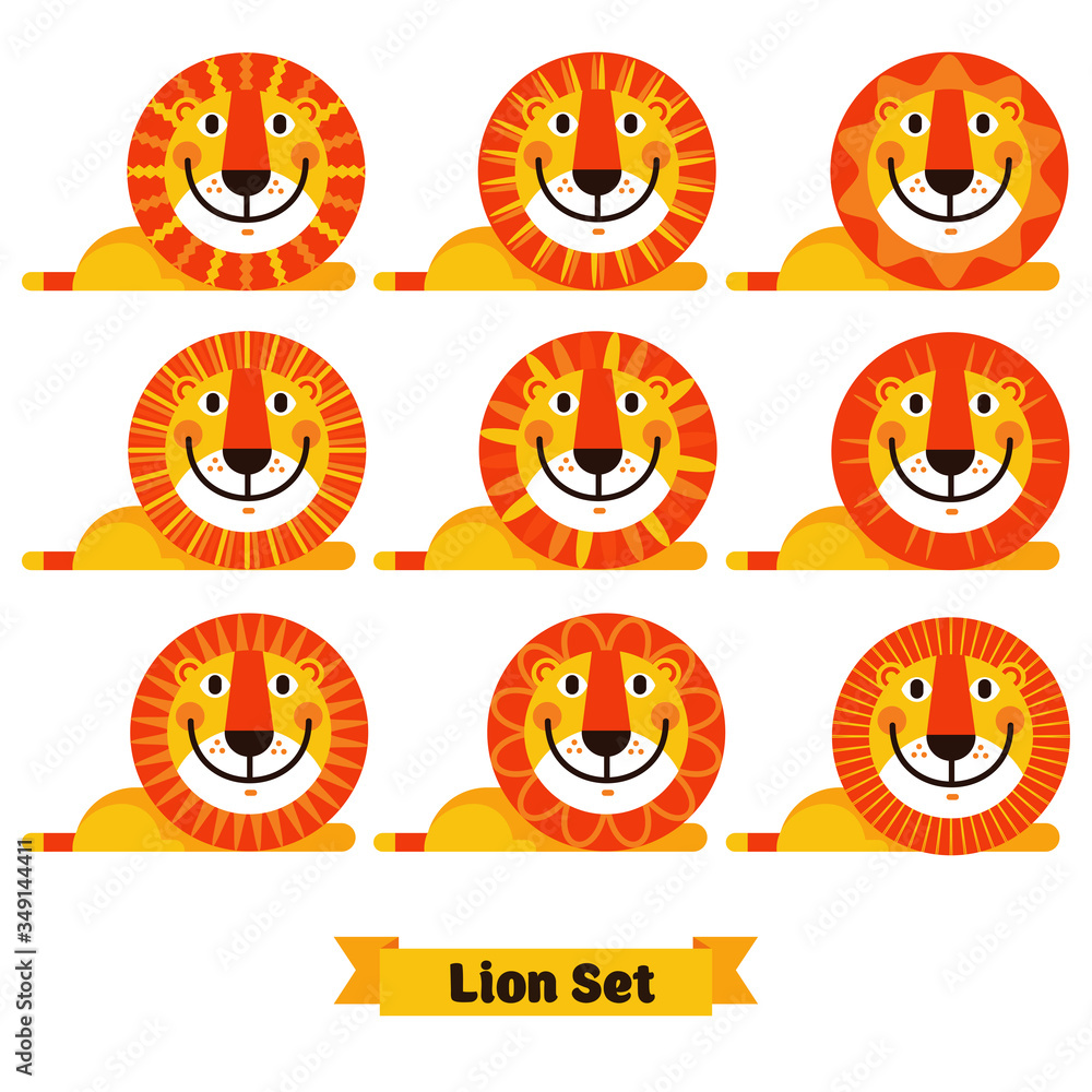 Cute lion face icon, logo, symbol. Vector illustration isolated on a ...