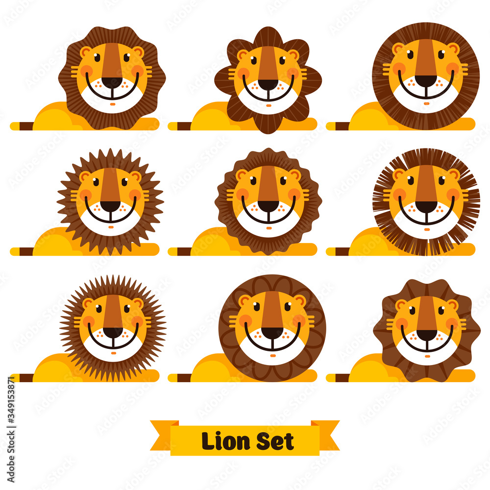 Cute lion face icon, logo, symbol. Vector illustration isolated on a ...