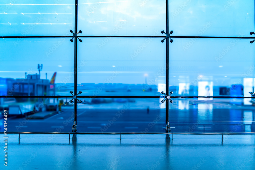 Ground glass windows and corridors of airport terminal Stock Photo ...