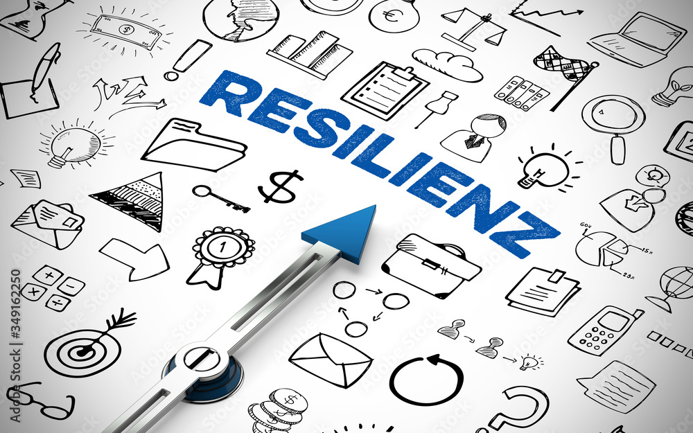 Resilienz als Ziel auf Kompass mit Business Icons Stock Illustration ...