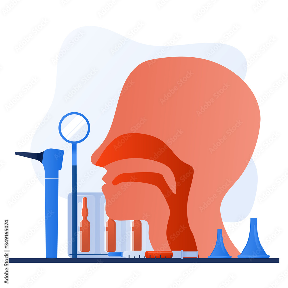 Otolaryngology tools. Ear doctor. Vector illustration. Nasopharynx and ...