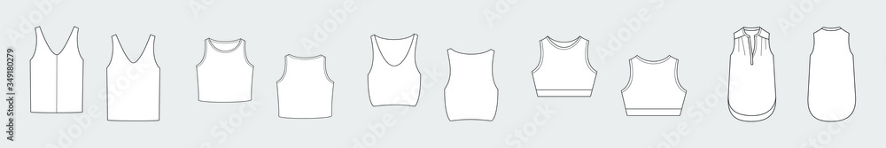 Female tank top vector template set isolated on a grey background ...