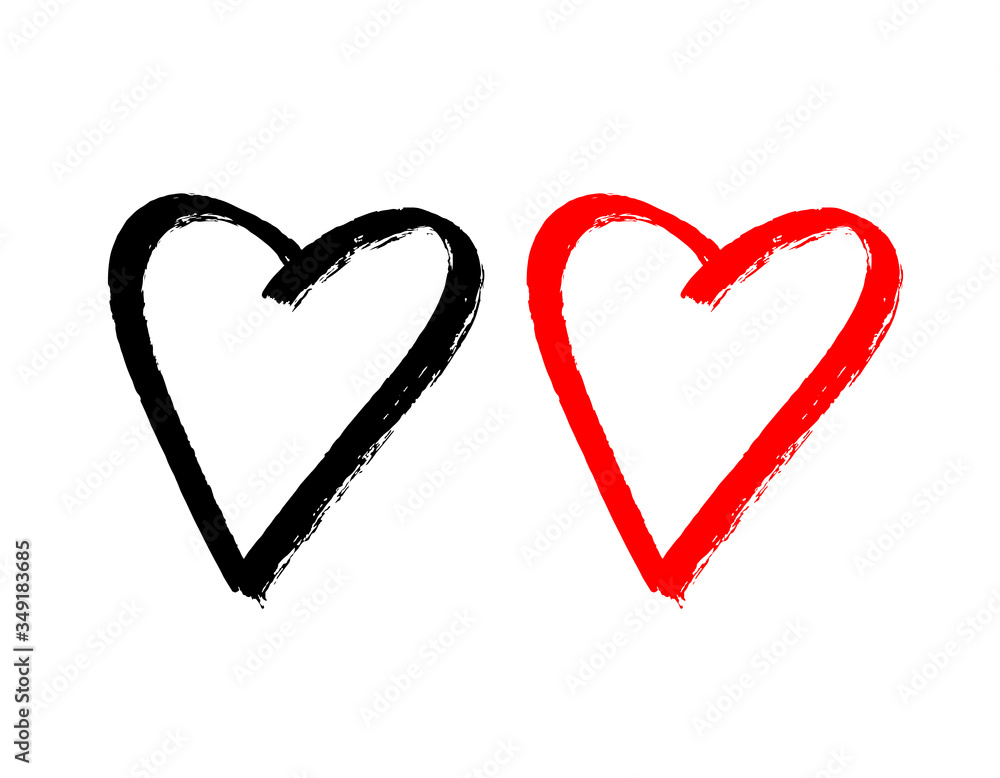 Black and red heart shape. Design for love symbols. Brush style ...