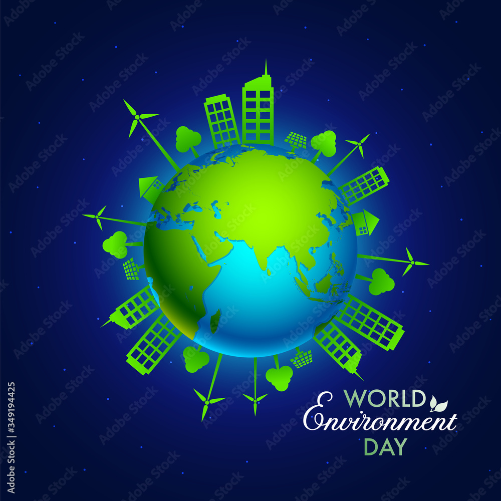 World Environment Day Concept with 3d Earth Globe and Green City View ...