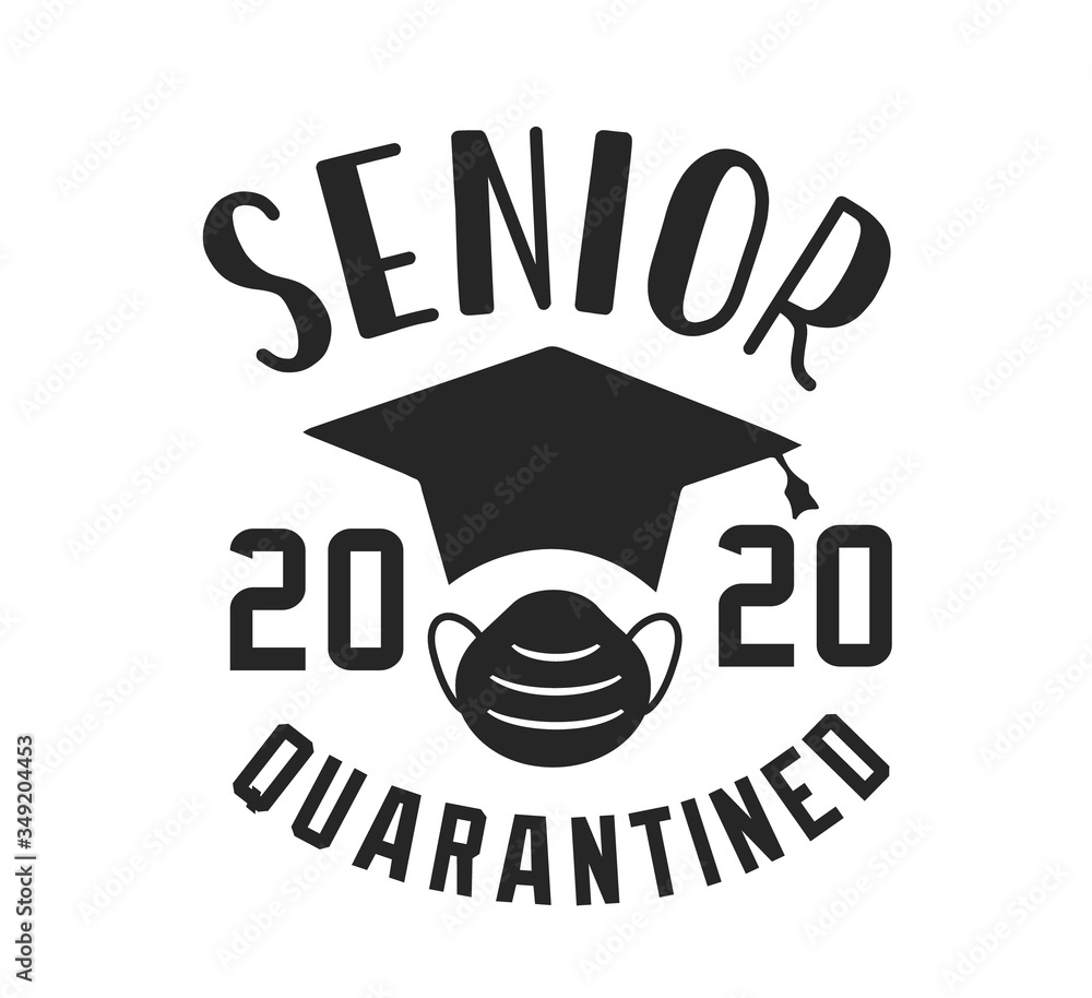 Seniors Class of 2020 lettering with medical mask and graduation cap ...