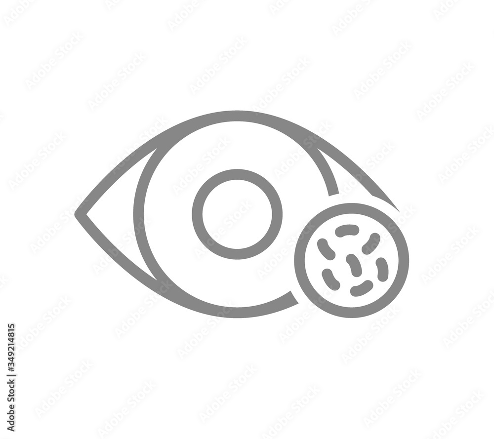 Human eye with bacteria line icon. Disease visual organ, infectious eye ...