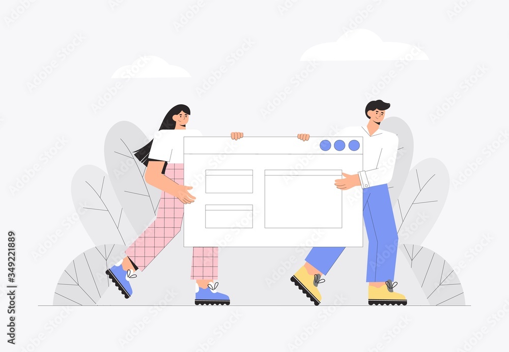 UI UX design concept of creating an application and teamwork. Two ...