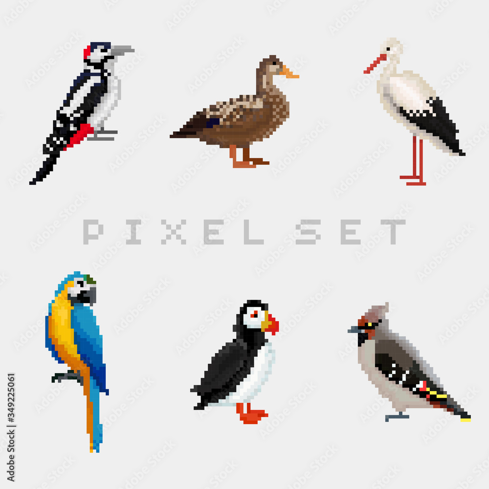 Pixel birds for games icons high detailed vector set Stock Vector ...