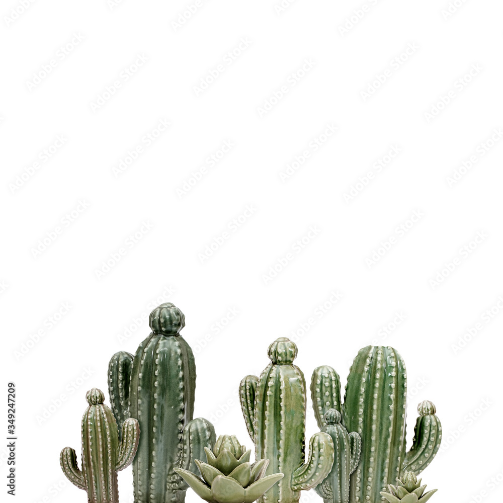Ceramic cactus isolated on a white background for creating symbolic ...