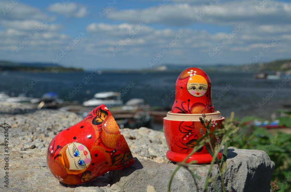 Russian nesting dolls on the Volga open spaces Stock Photo | Adobe Stock