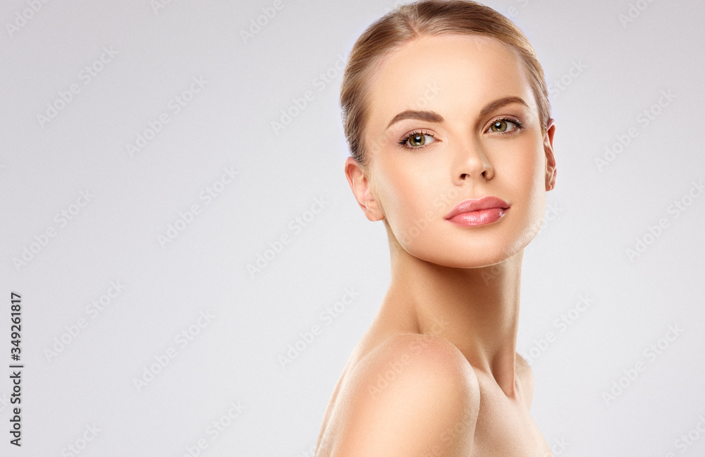 Beautiful young woman with clean fresh skin on face . Girl facial ...