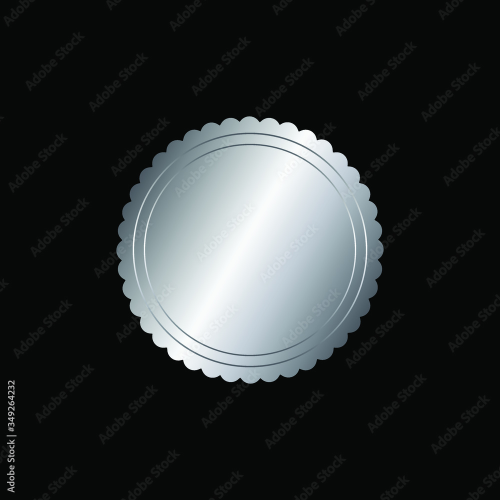 Round silver badge isolated on a Black background, seal stamp silver ...