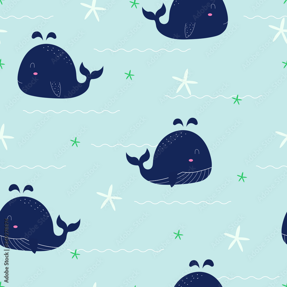 Cute Whale Pattern Wallpaper