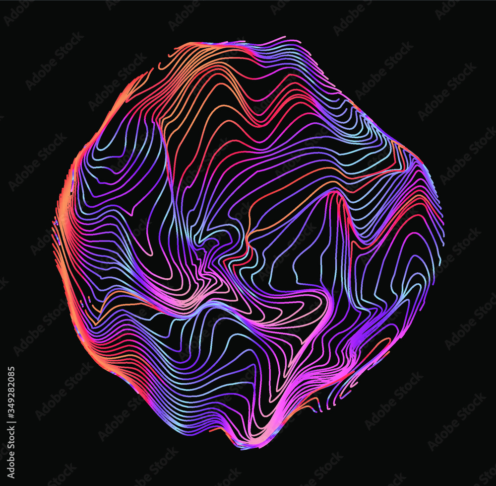 Illuminated holographic circle with glitched wavy texture ...