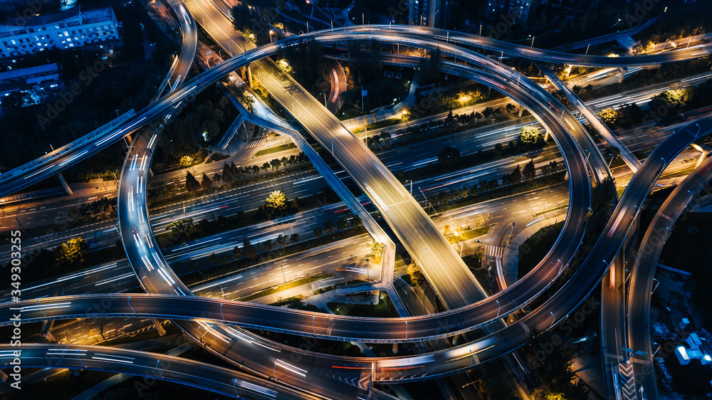 Huge leveled up elevated road traffic junction next to the tall ...