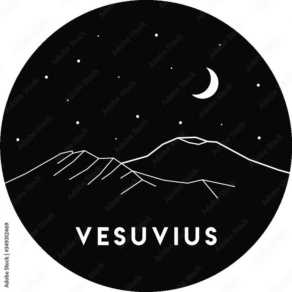 Vector black and white illustration of the volcano Vesuvius in Italy ...