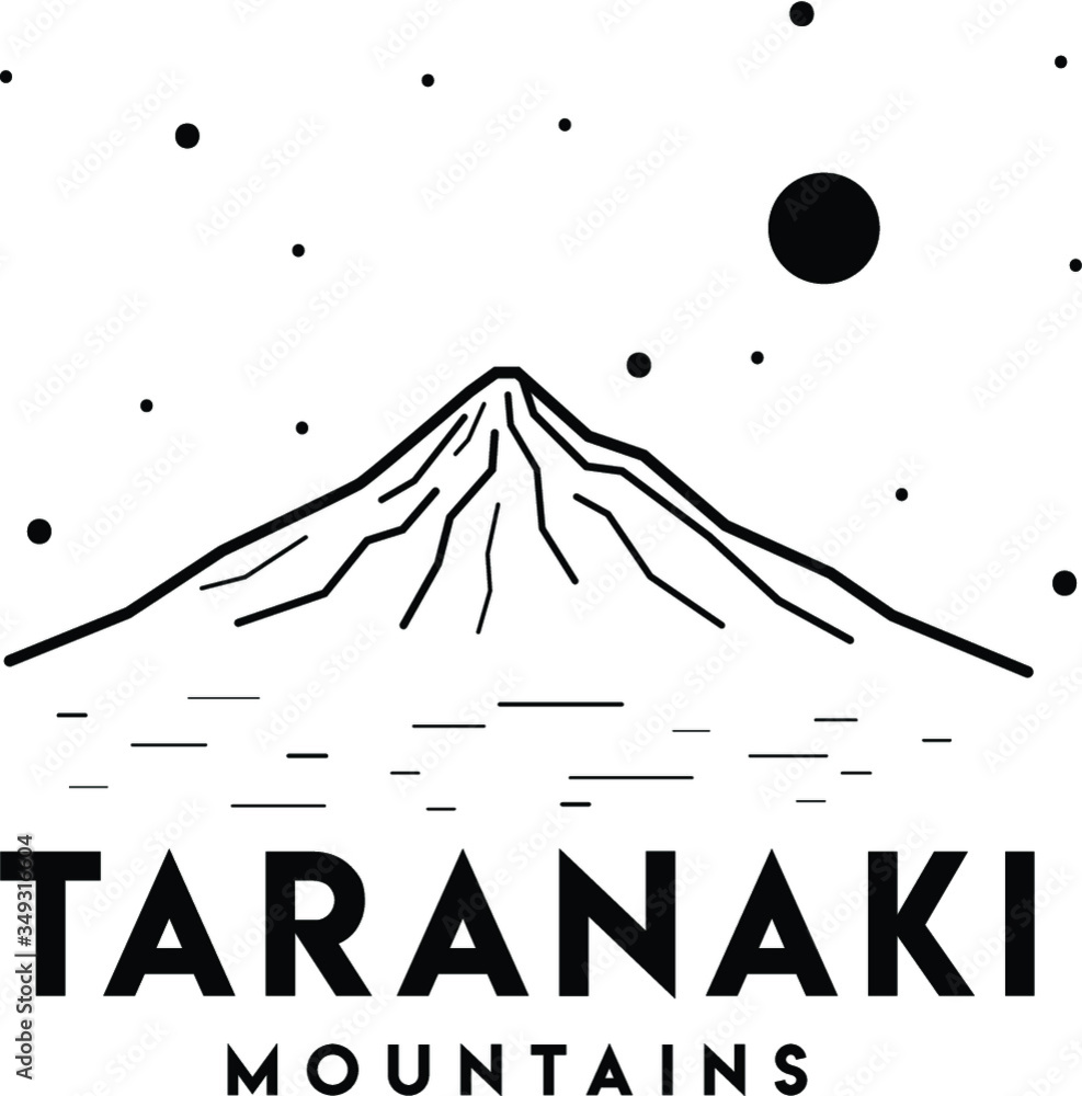 Mount Taranaki. Nature of New Zealand, mountains. Vector black and ...