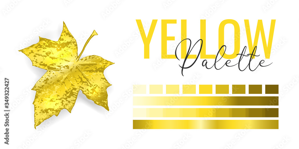 Fashion bright yellow metallic color trend. Colour palette with ...