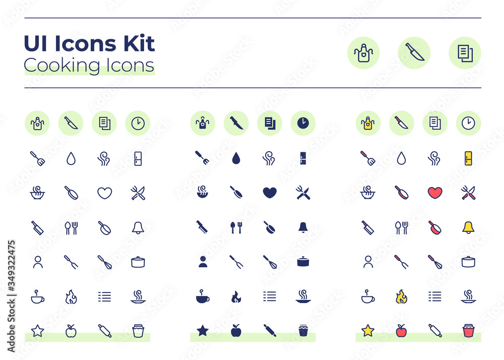 Cooking UI icons kit. Meal preparation thin line, glyph and color ...