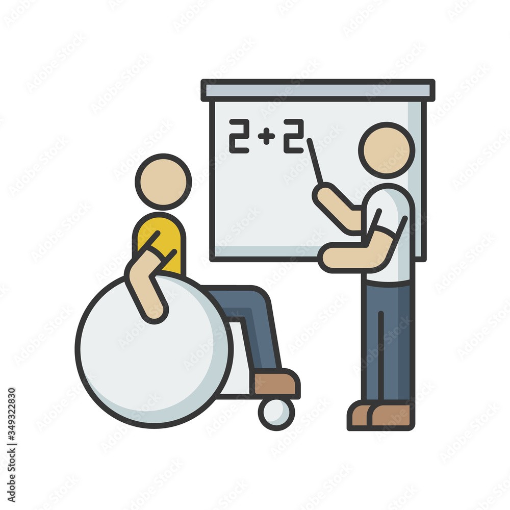 Inclusive education RGB color icon. Assistastance for person with ...