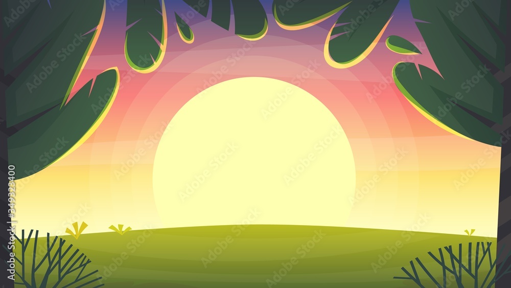 sunset park background, nature park or forest lawn glade and sunset sky ...
