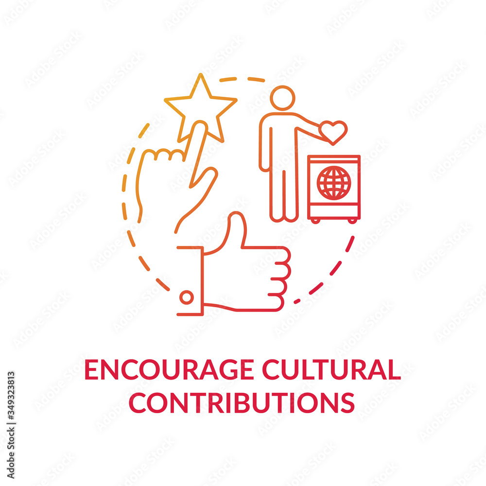 Encourage cultural contribution red concept icon. Multi racial group ...