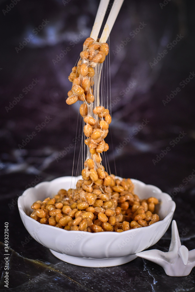 'Natto', a traditional Japanese food made from fermented soybeans ...