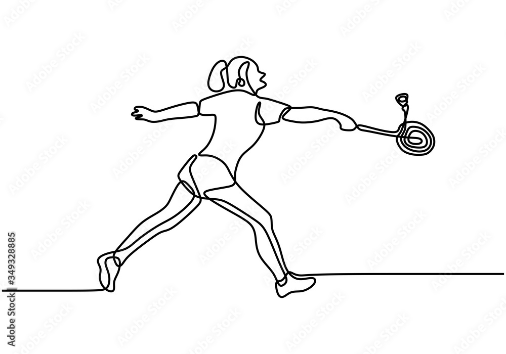 One line drawing or continuous line drawing of young agile badminton ...