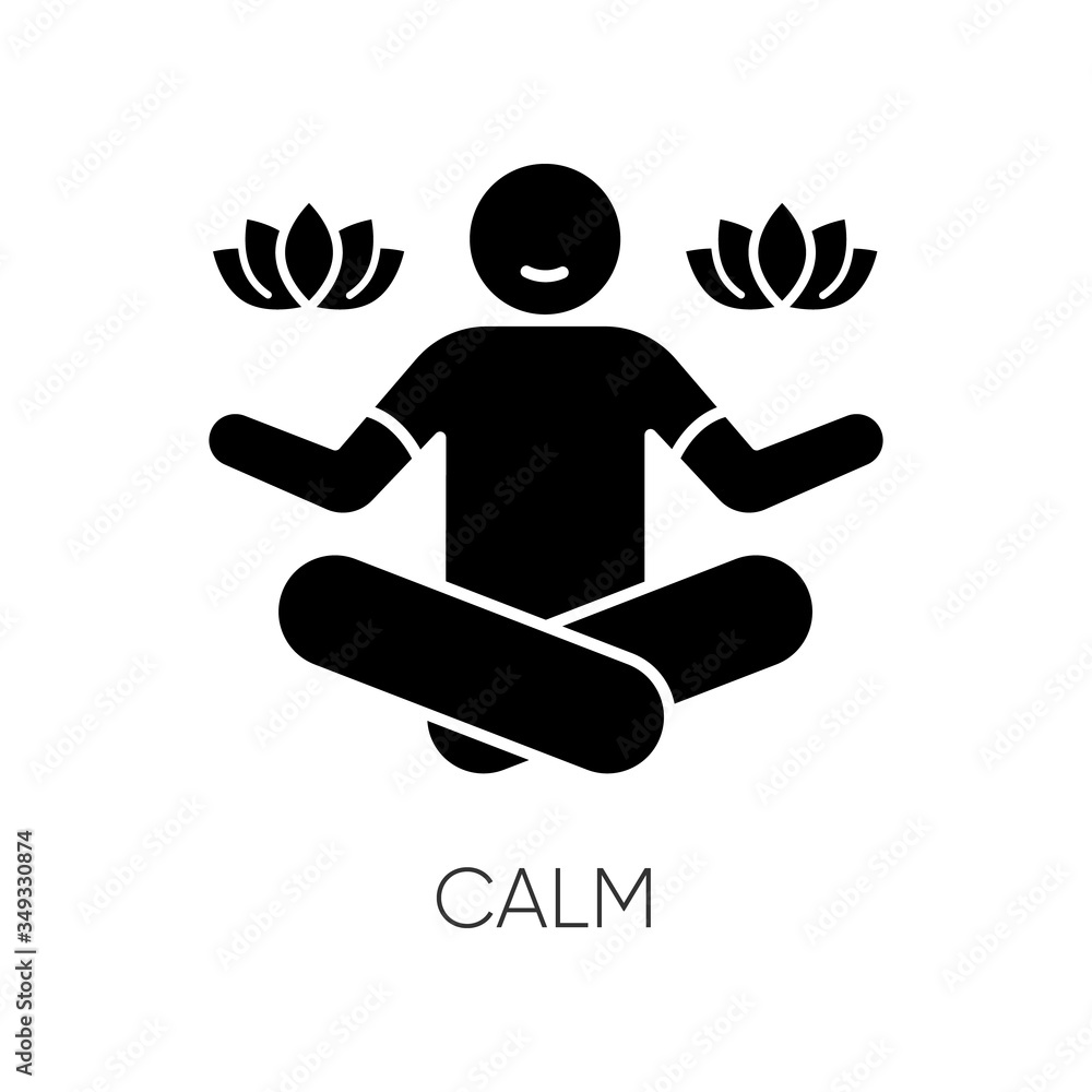 Calm black glyph icon. Man sit in lotus pose. Meditation for mental ...