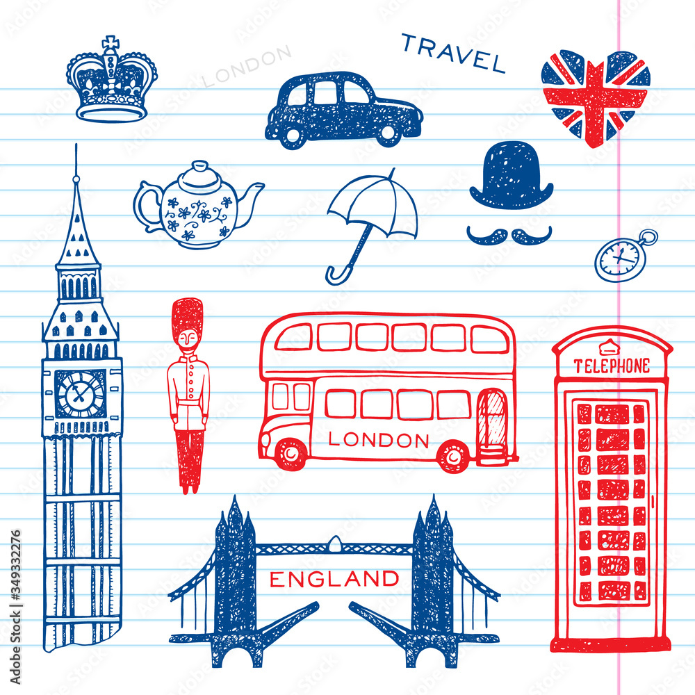 Hand drawn England set Stock Vector | Adobe Stock