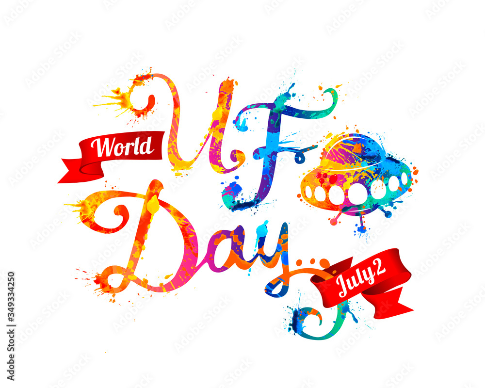 World UFO day. July 2. Flying saucer. Vector splash paint Stock Vector ...