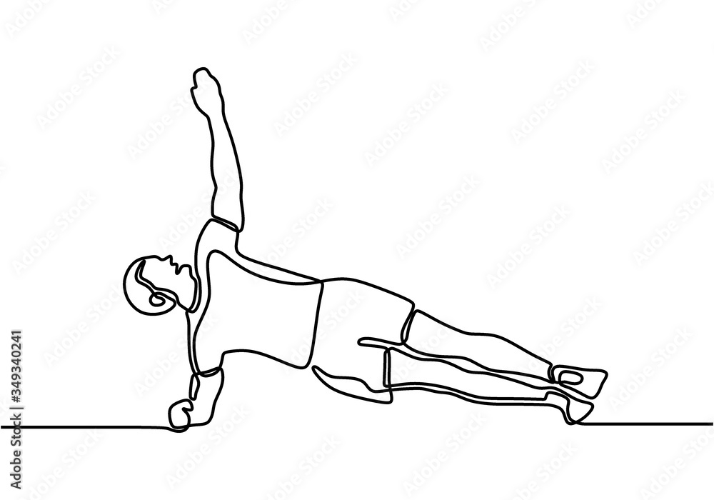 Continuous line drawing of man stretching. Young energetic man exercise ...