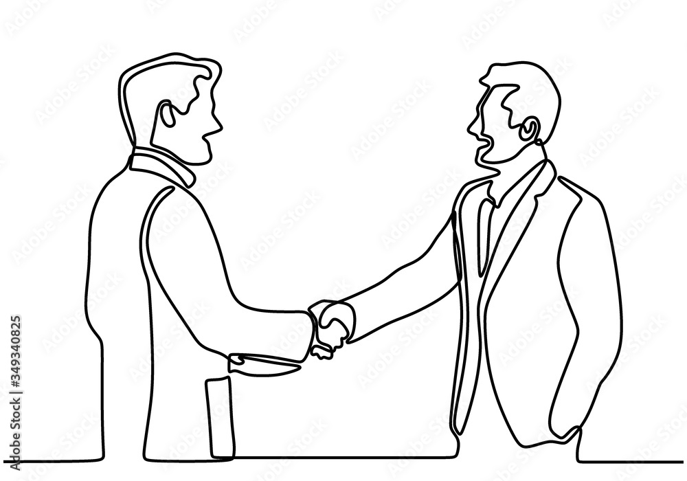 Single line drawing of businessman handshaking his business partner ...