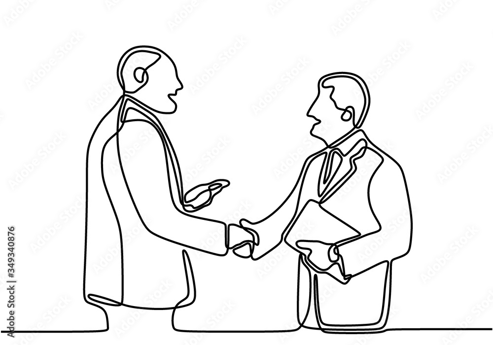 Single line drawing of businessman handshaking his business partner ...