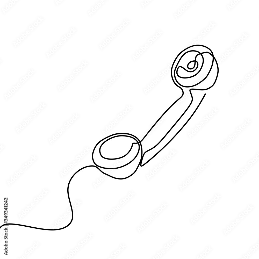 One line drawing of isolated vector object phone receiver. Telephone ...