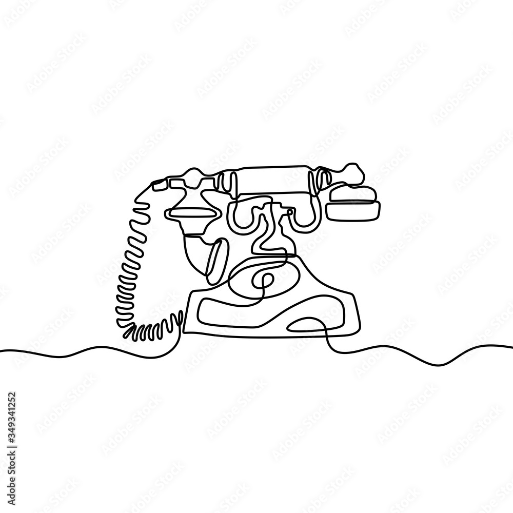 Old telephone one line drawing continuous design minimalism. Retro ...