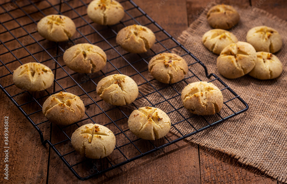 Fotografia do Stock: Freshly baked nankhatai are on a tray, Nankhatai ...