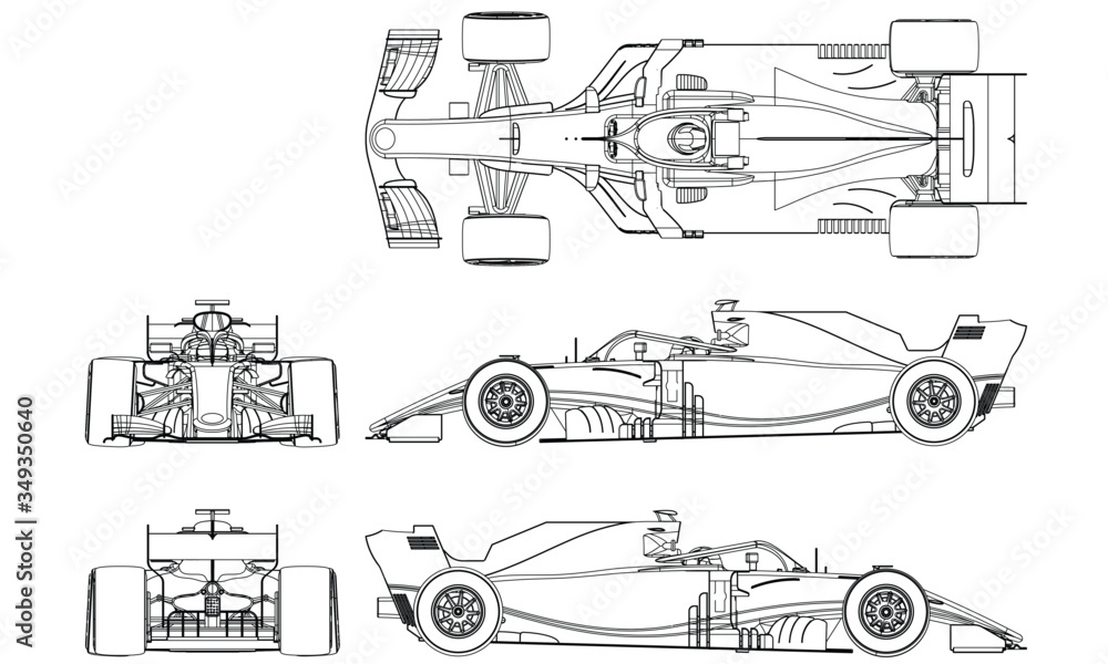 Formula car in outline. Sport vehicle template vector isolated on white ...