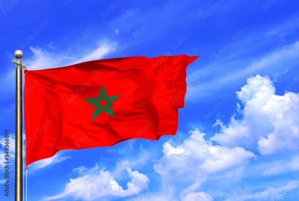 Morrocco Red And Green National Flag Waving In The Wind On A Beautiful ...