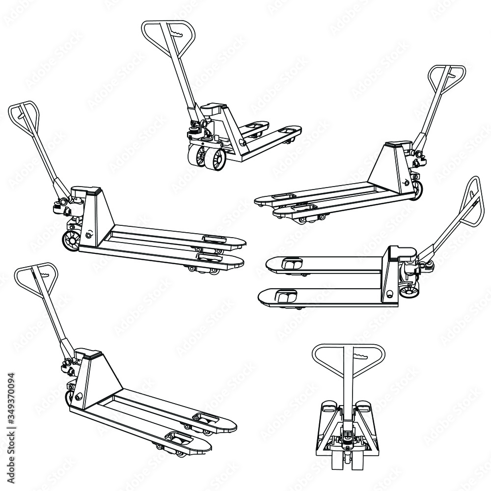 Hand pallet truck outline vector. Special machines for the building ...