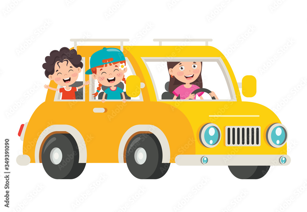 Cartoon Characters Travelling With Vehicle Stock Vector | Adobe Stock