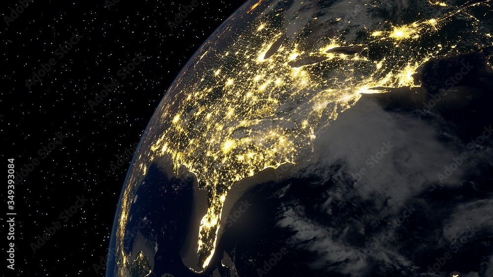 realistic united states of america from space, night usa from space ...